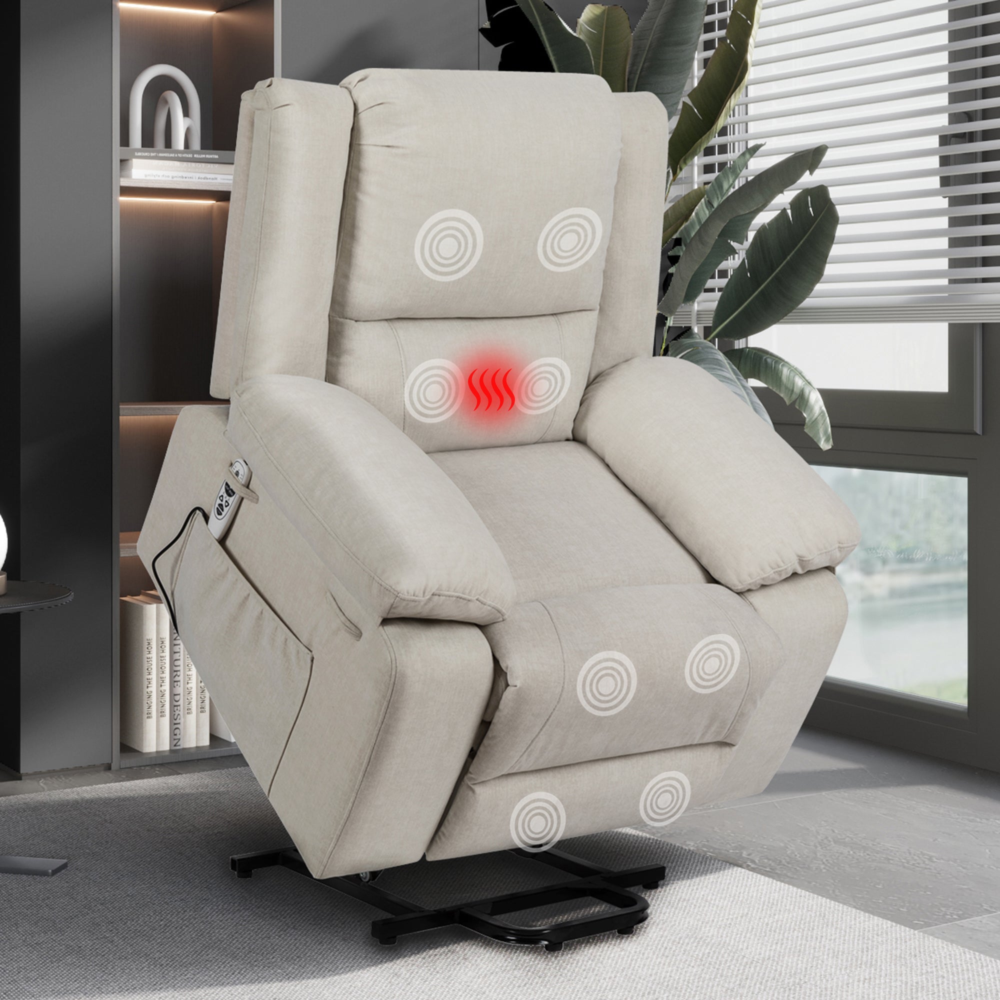 Elgen Power Lift Recliner with Massage & Heat, Beige – The Mad Manor