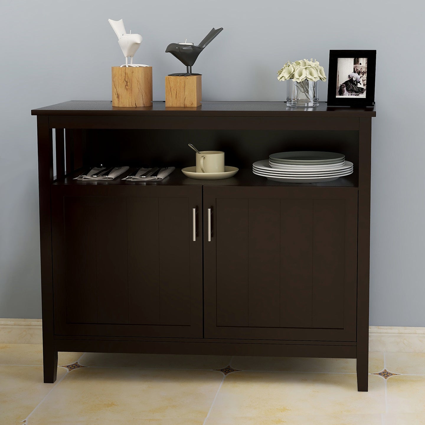 CL Worthy Kitchen Storage Sideboard And Buffet Server Cabinet-Brown Co ...